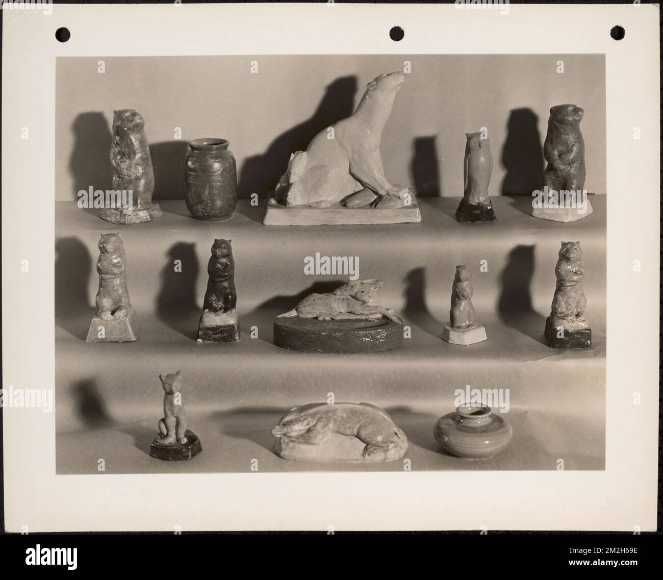 Display of glazed pottery , Bears, Vases, Deer. The Massachusetts WPA ...
