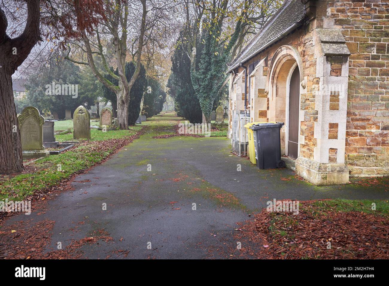 Graveyard mist fog leaves tombs tombstones graves burial ground hi-res ...