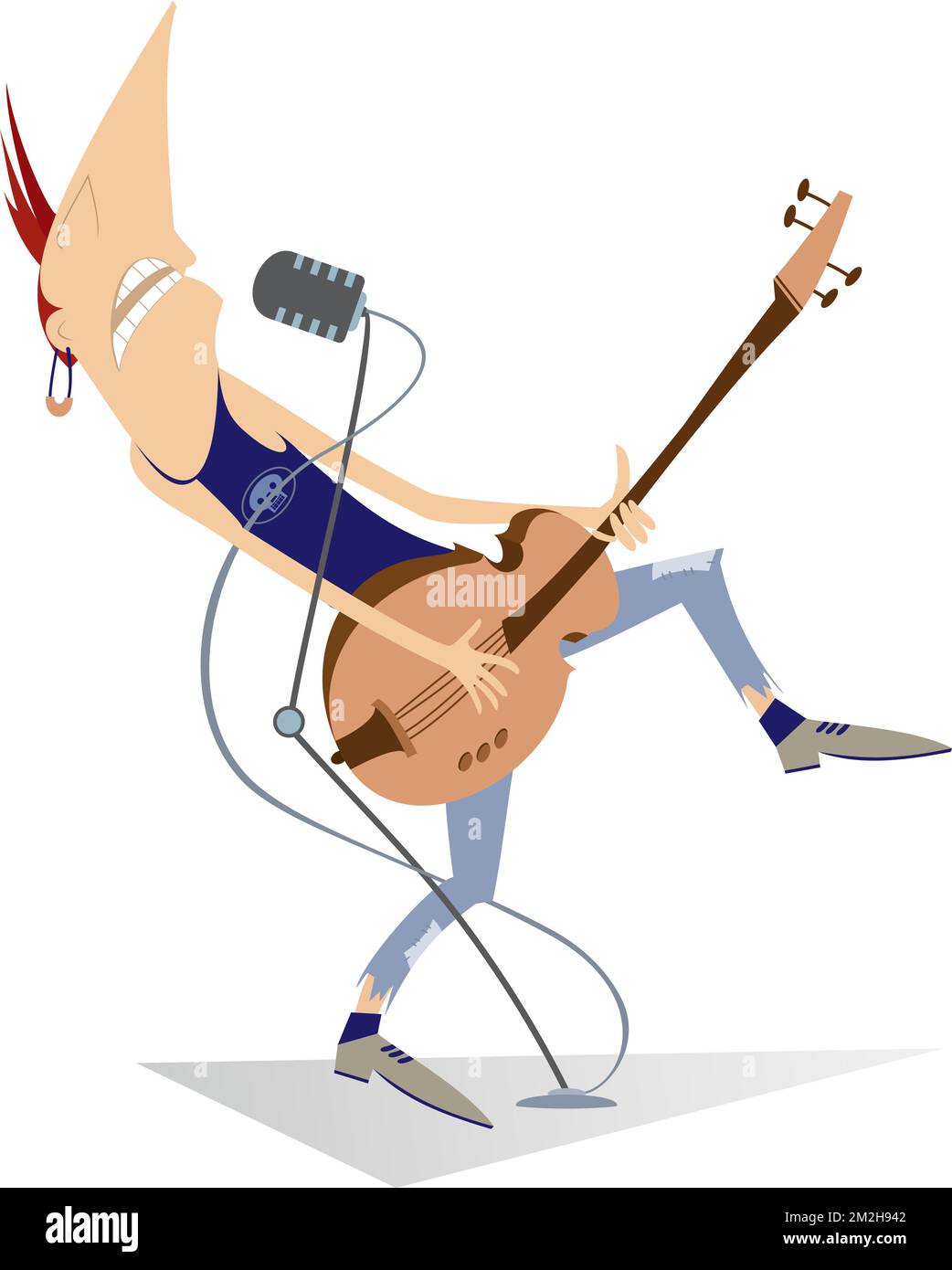 Cartoon singing guitar player isolated illustration. Funny guitarist ...