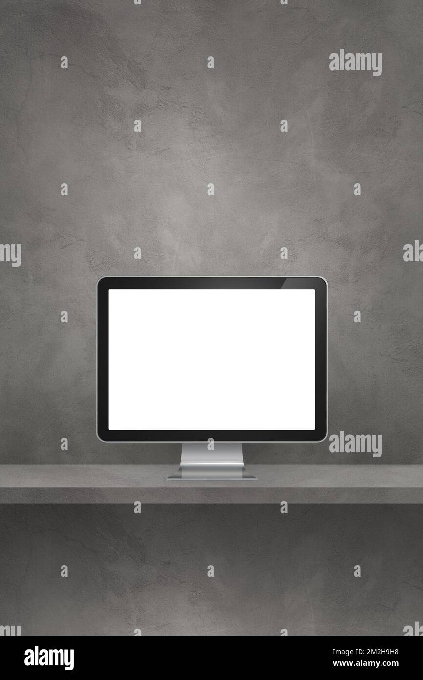 Computer pc - grey wall shelf. Vertical background. 3D Illustration ...