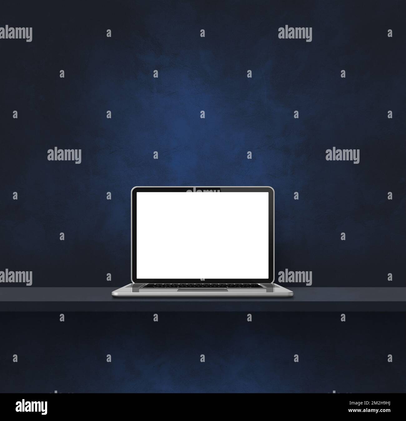 Laptop computer on black shelf. Square background. 3D Illustration ...