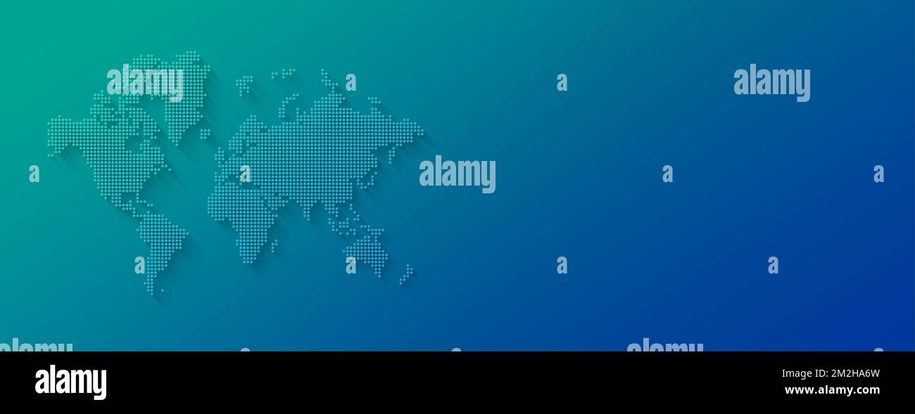 Illustration of a world map made of dots isolated on a blue background ...