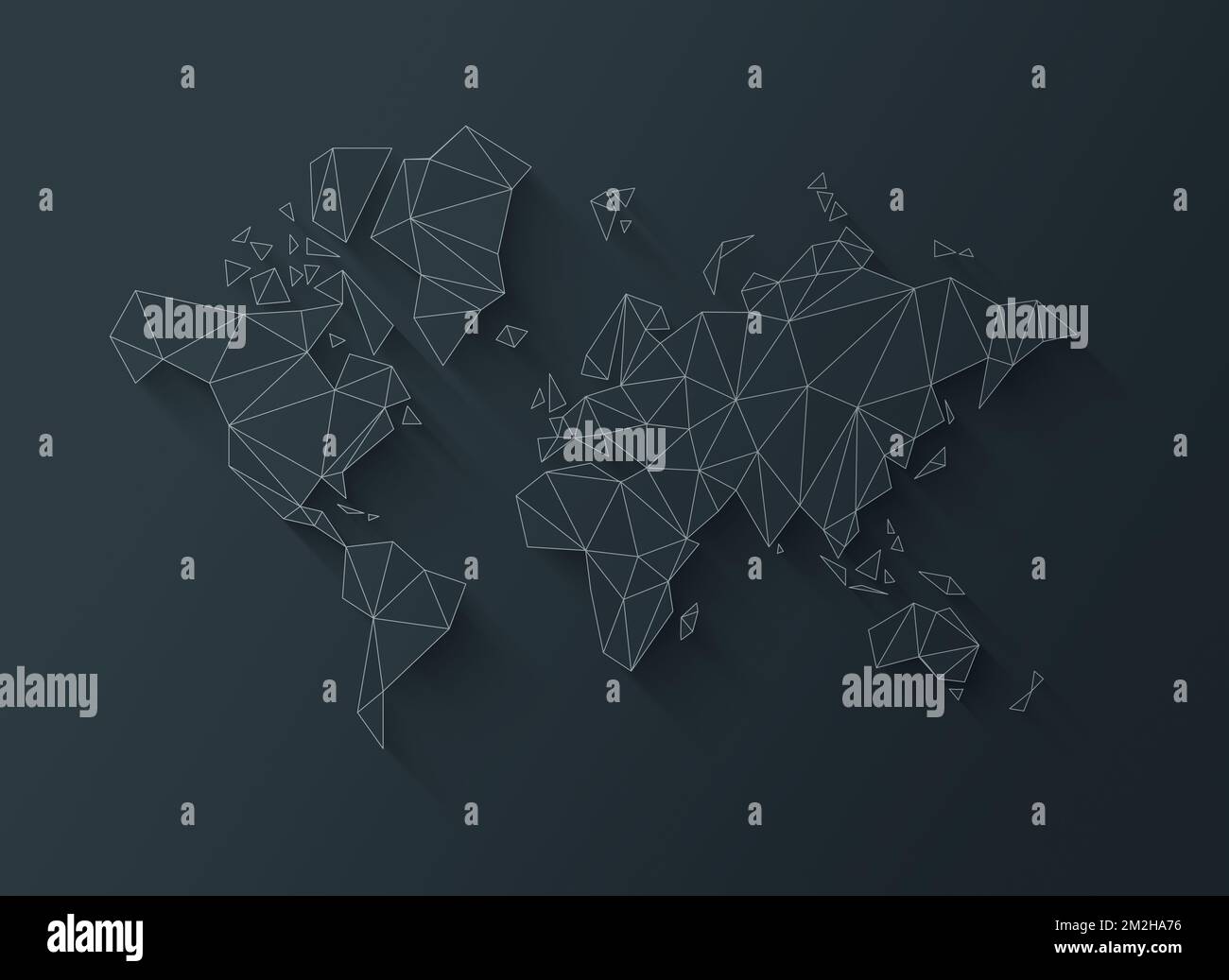 World map shape made of polygons. 3D illustration isolated on a black ...