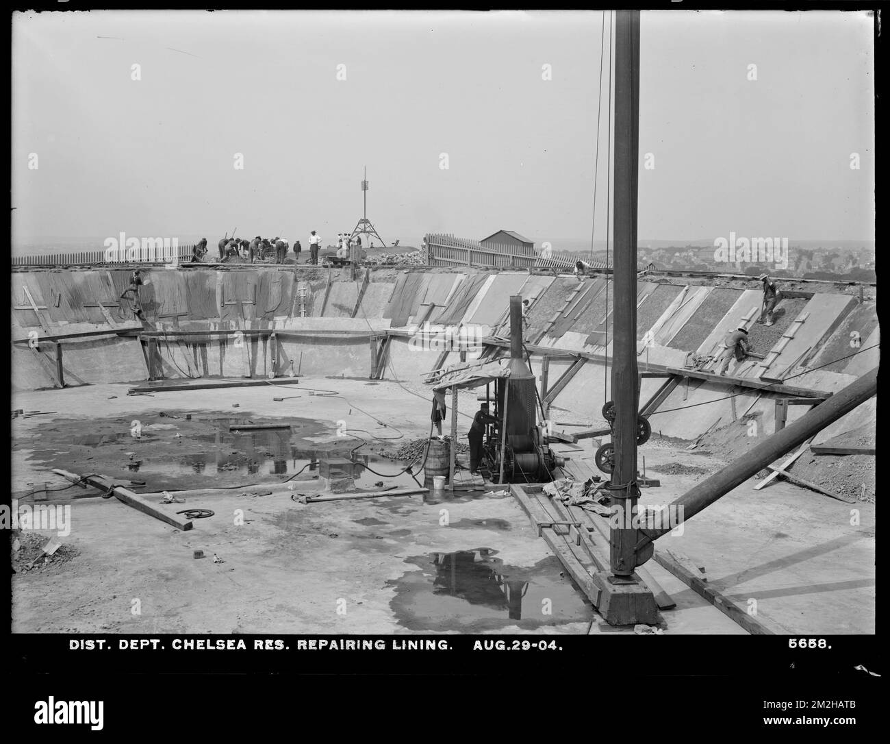 Distribution Department, Chelsea Reservoir, repairing lining, Chelsea ...