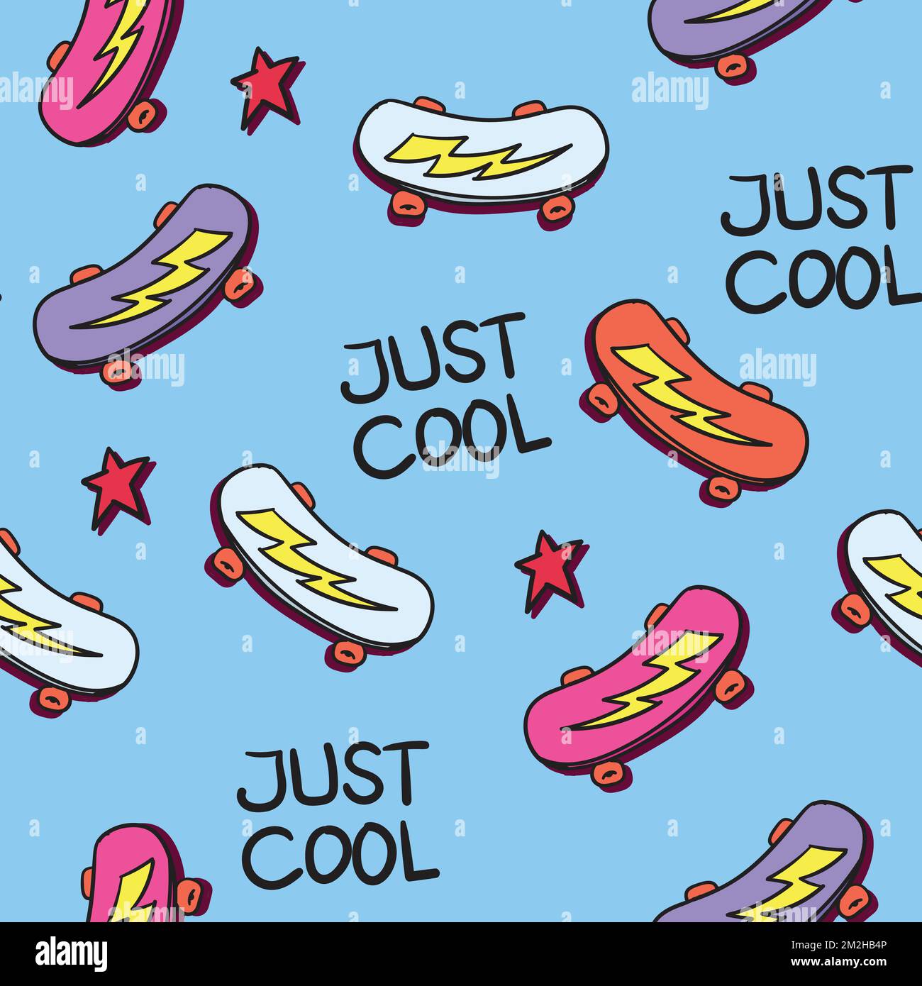 Hand drawn skateboard seamless pattern with template Stock Vector Image ...