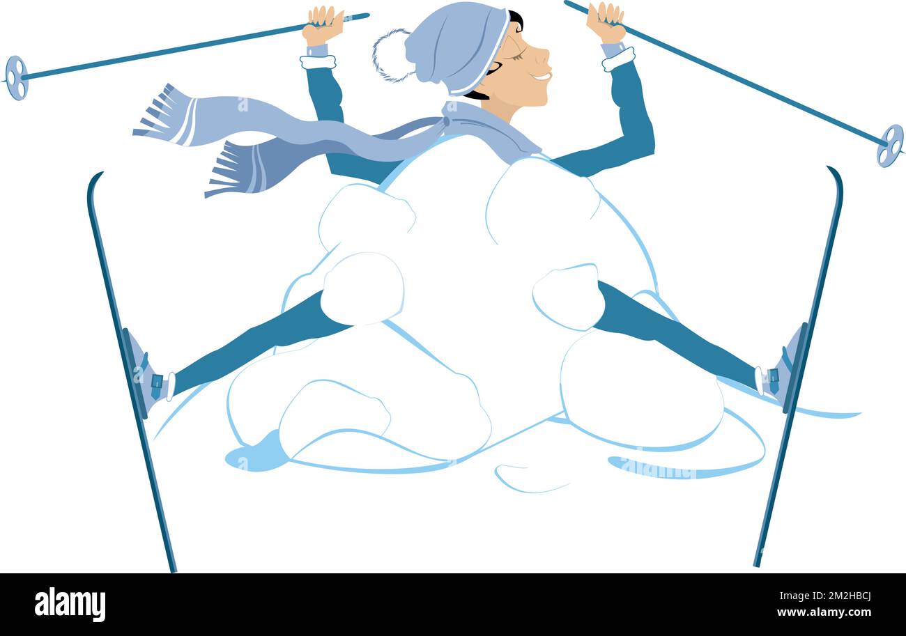 Young skier woman and a big snowdrift illustration. Skiing young woman ...