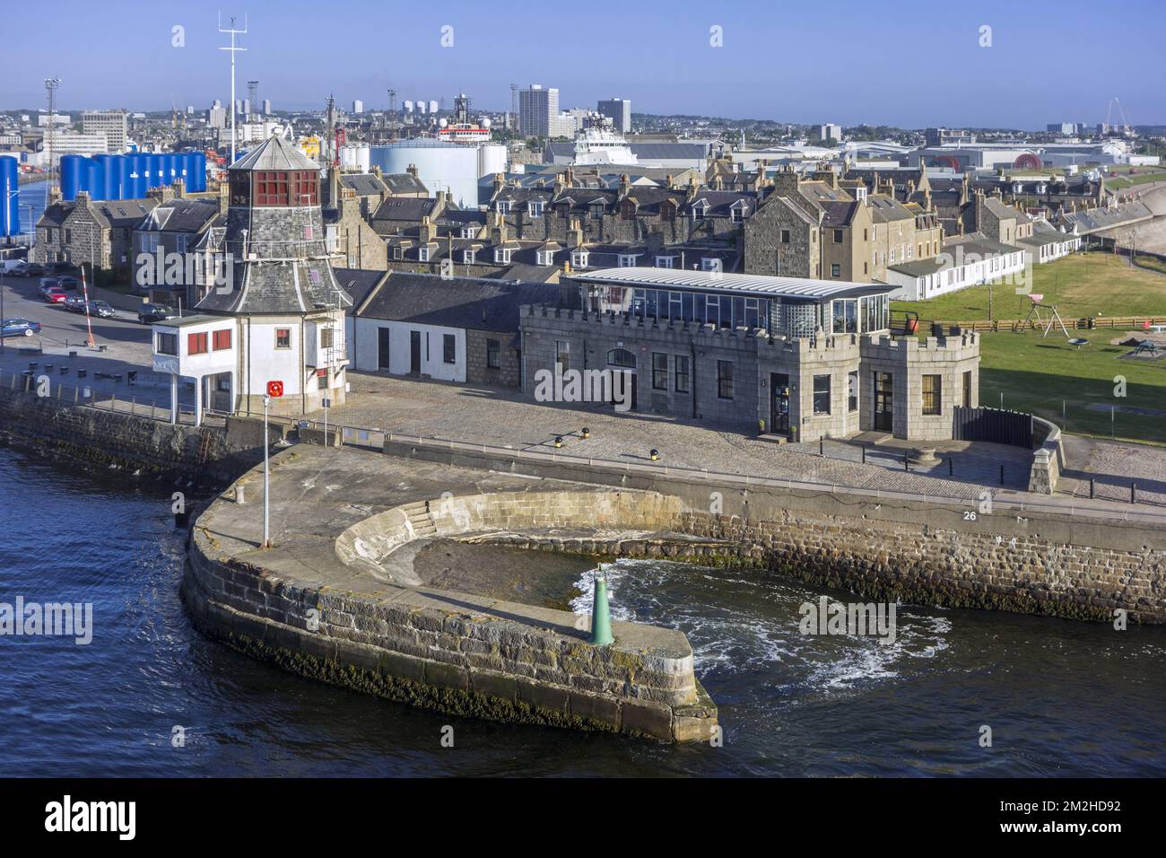 The old harbour master's control tower at entrance to the Aberdeen port ...