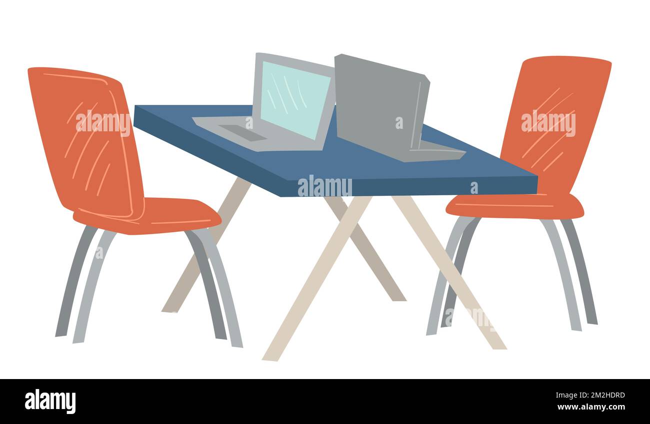 Minimalist office interior, table with computers Stock Vector Image ... Minimalist office interior, table with computers Stock Vector Image ...