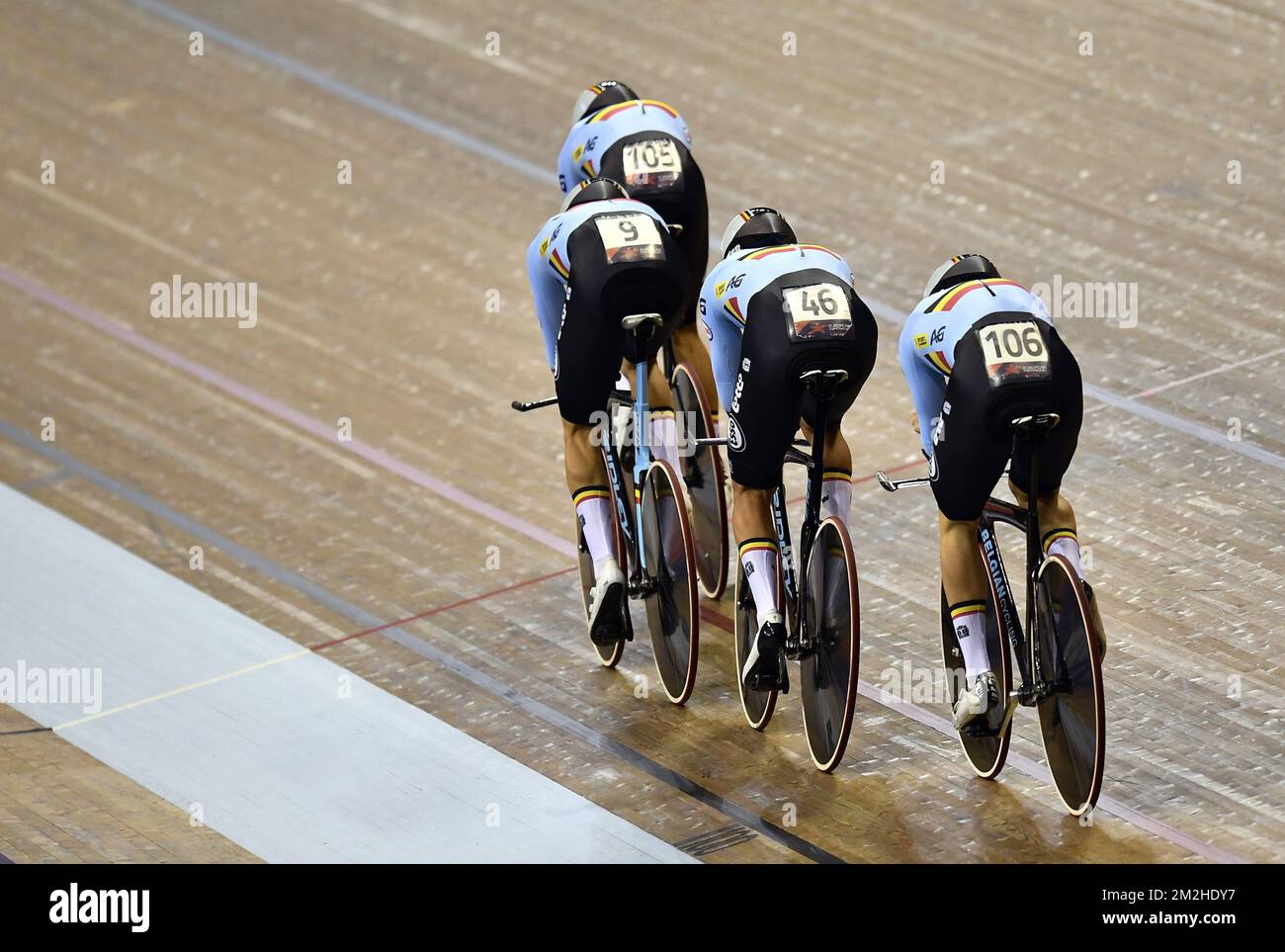 Belgian team pictured in action during the heats for the Men Team ...