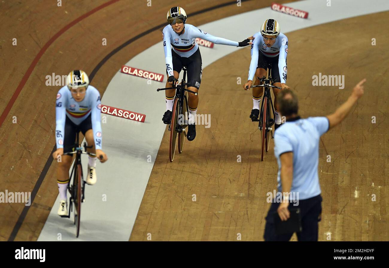 Belgian team pictured in action during the heats for the Women Team ...