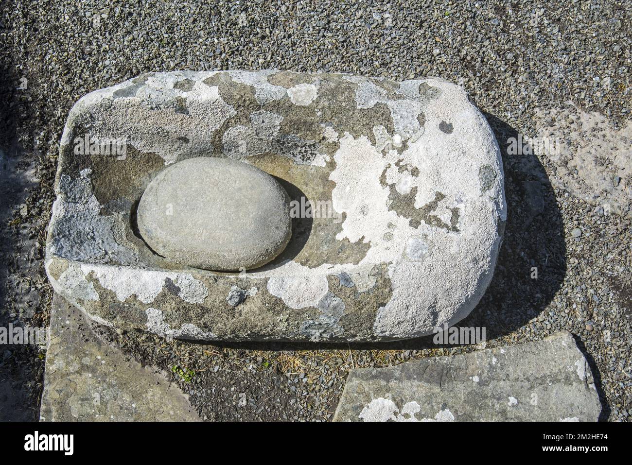 Stone quern at Jarlshof, archaeological site showing 2500 BC ...