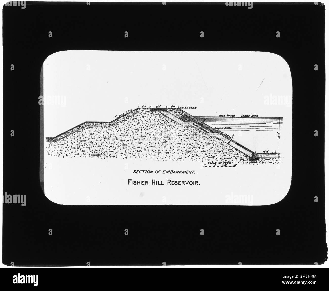 Distribution Department, Fisher Hill Reservoir, section of embankment ...