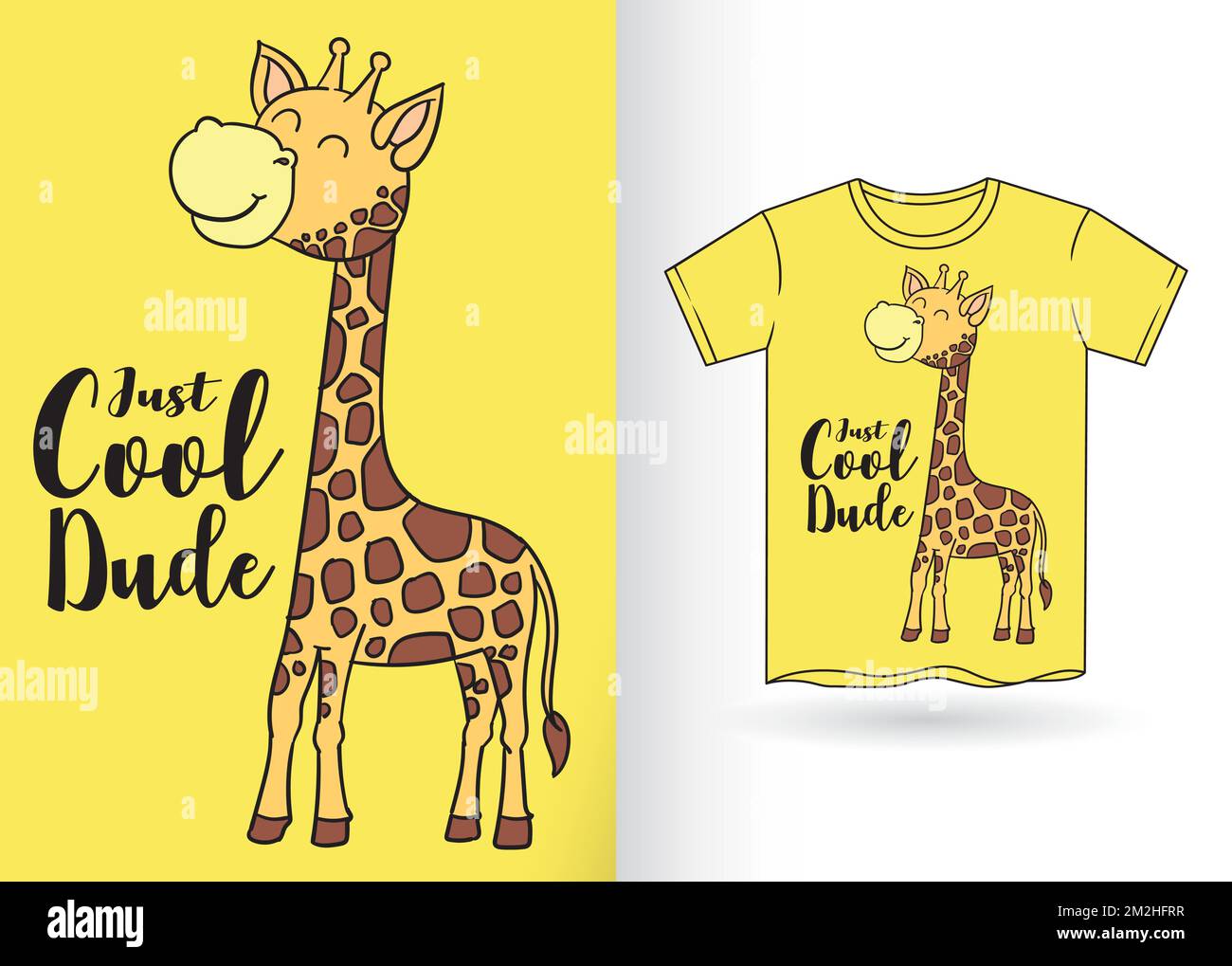 Cute hand drawn giraffe for t shirt with template Stock Vector Image ...