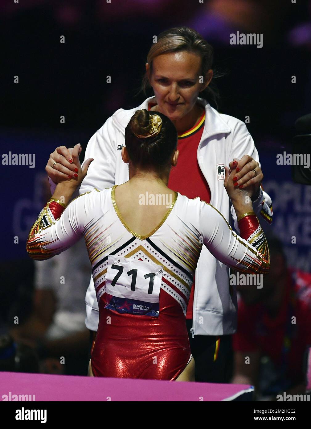 Belgian gymnast Axelle Klinckaert and gymnastics coach Marjorie Heuls ...