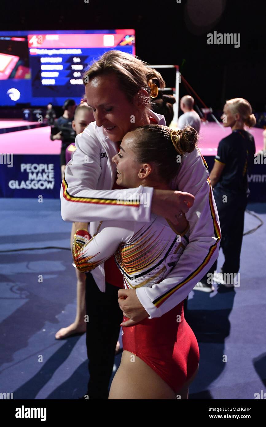 Belgian gymnast Axelle Klinckaert and gymnastics coach Marjorie Heuls ...