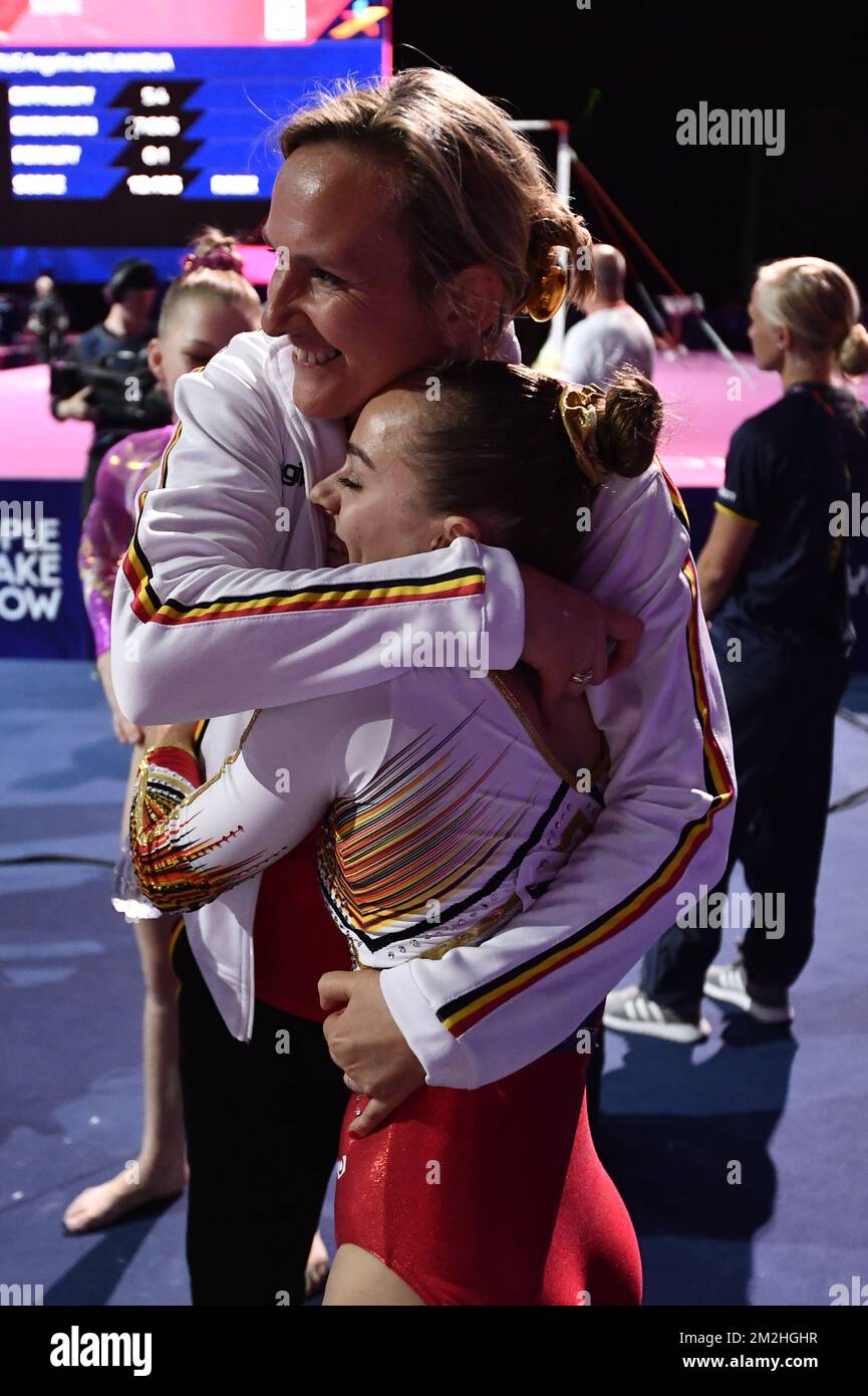 Belgian gymnast Axelle Klinckaert and gymnastics coach Marjorie Heuls ...