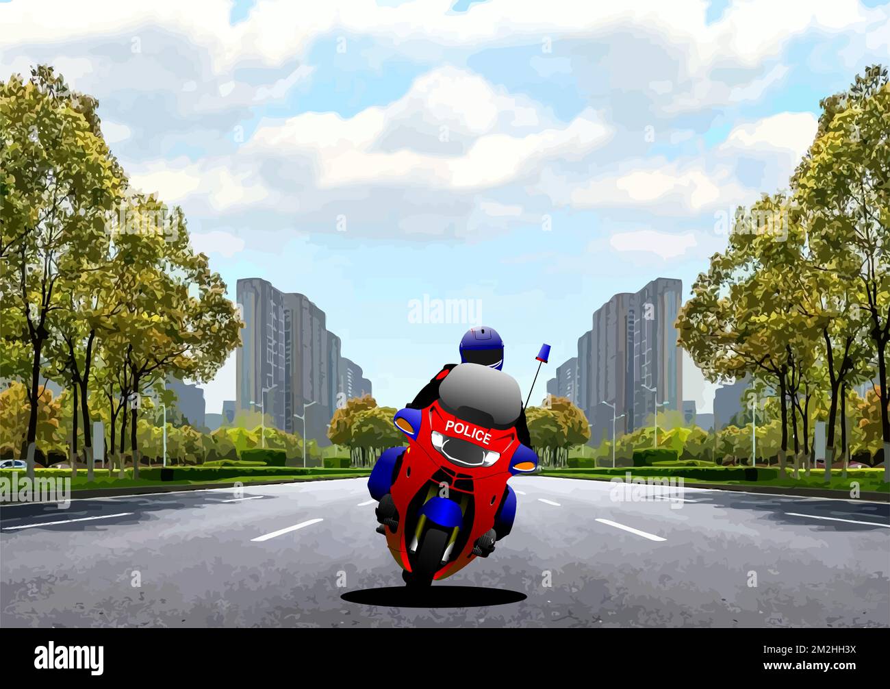 Policeman on police motorcycle on the road. Vector 3d illustration ...