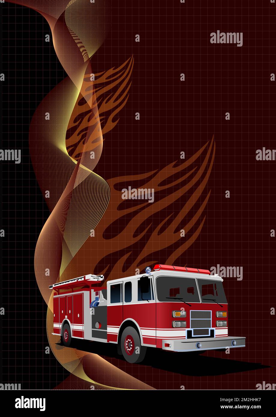Fire engines on abstract background. Vector 3d illustration Stock ...