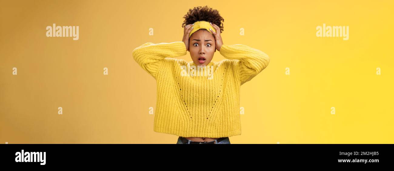 Troubled concerned perplexed female african-american employee duty look ...