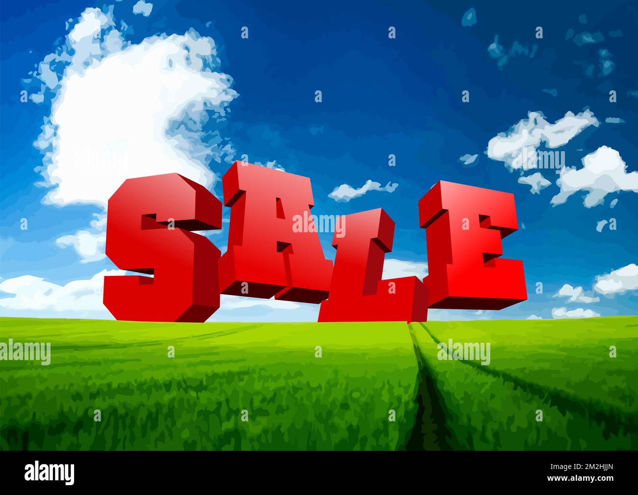 3d Sale image on abstract background with sky and field. Color vector ...