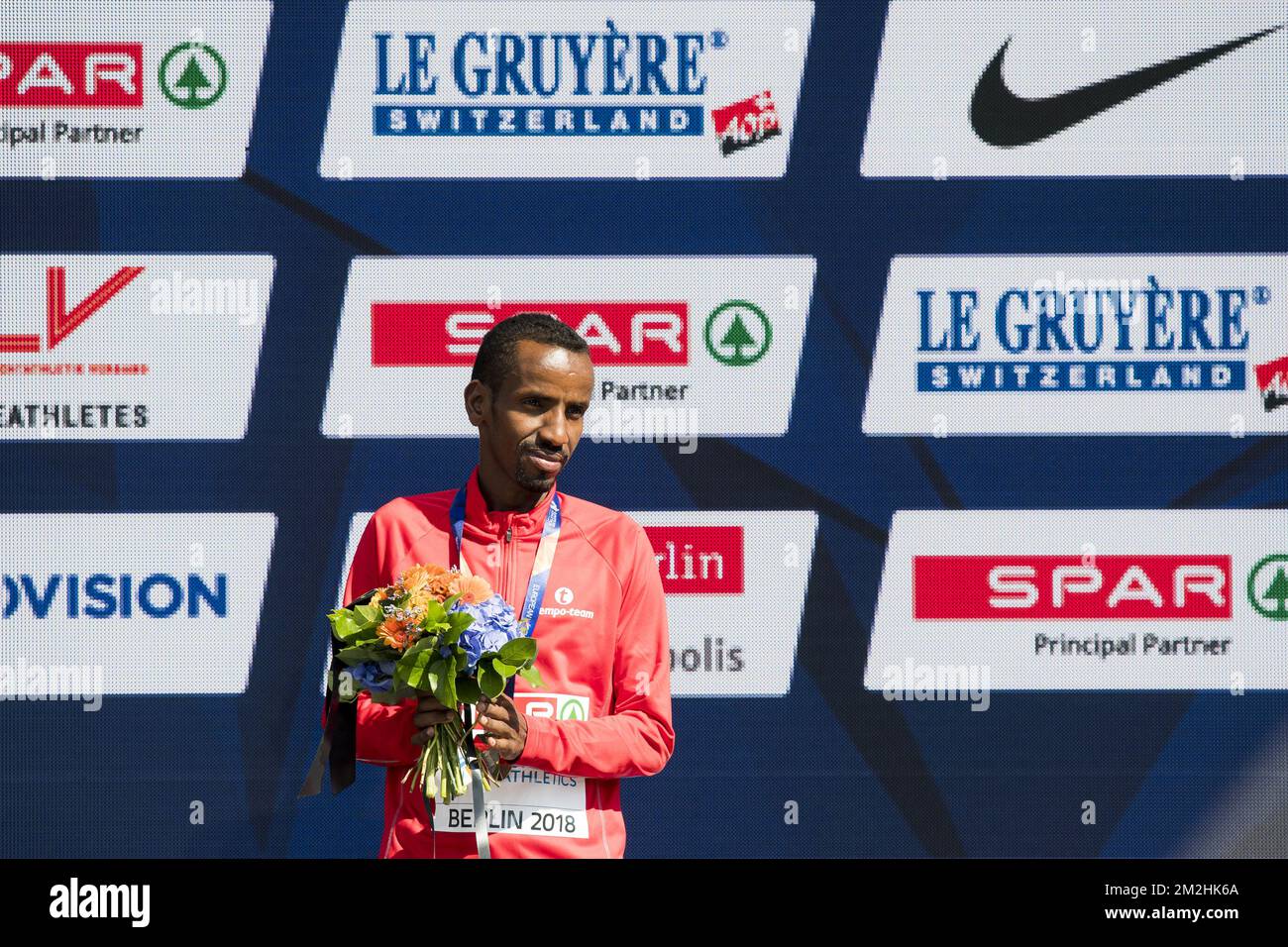 Belgian silver medalist Bashir Abdi pictured at the medal ceremony for ...
