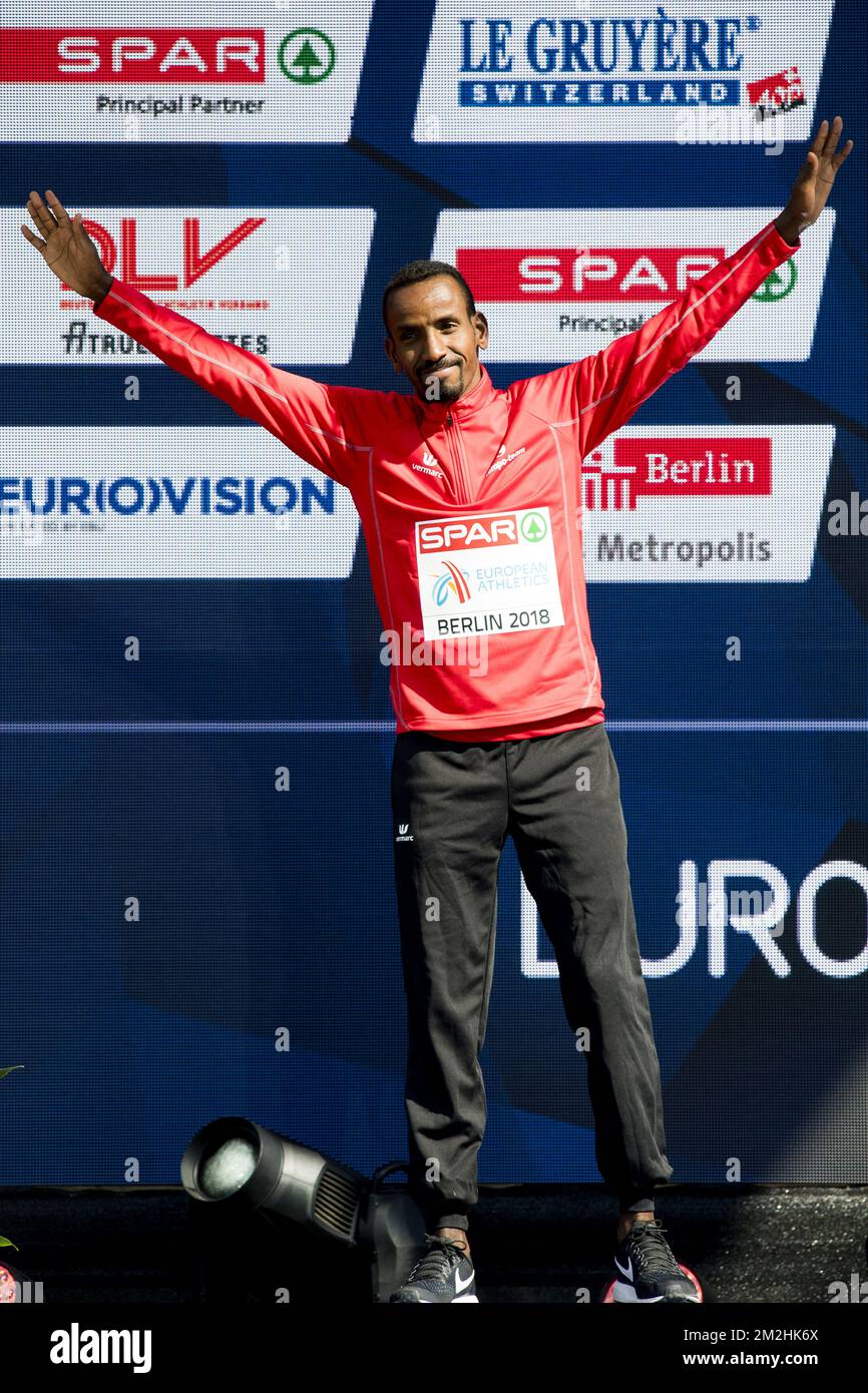 Belgian silver medalist Bashir Abdi pictured at the medal ceremony for ...