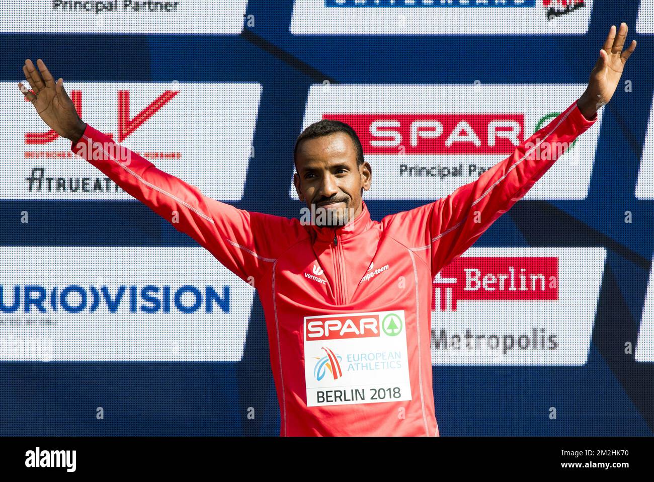 Belgian silver medalist Bashir Abdi pictured at the medal ceremony for ...