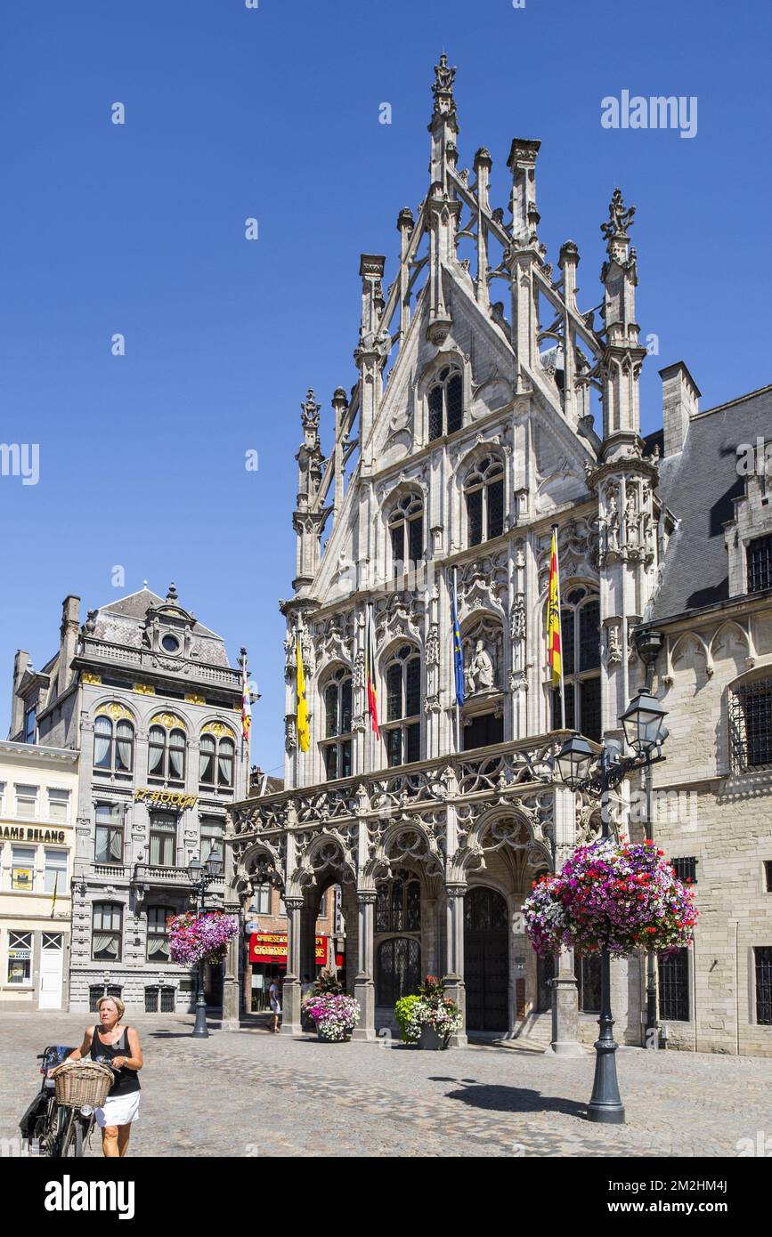 Neo-Gothic city hall in the city Mechelen / Malines in summer, Antwerp ...
