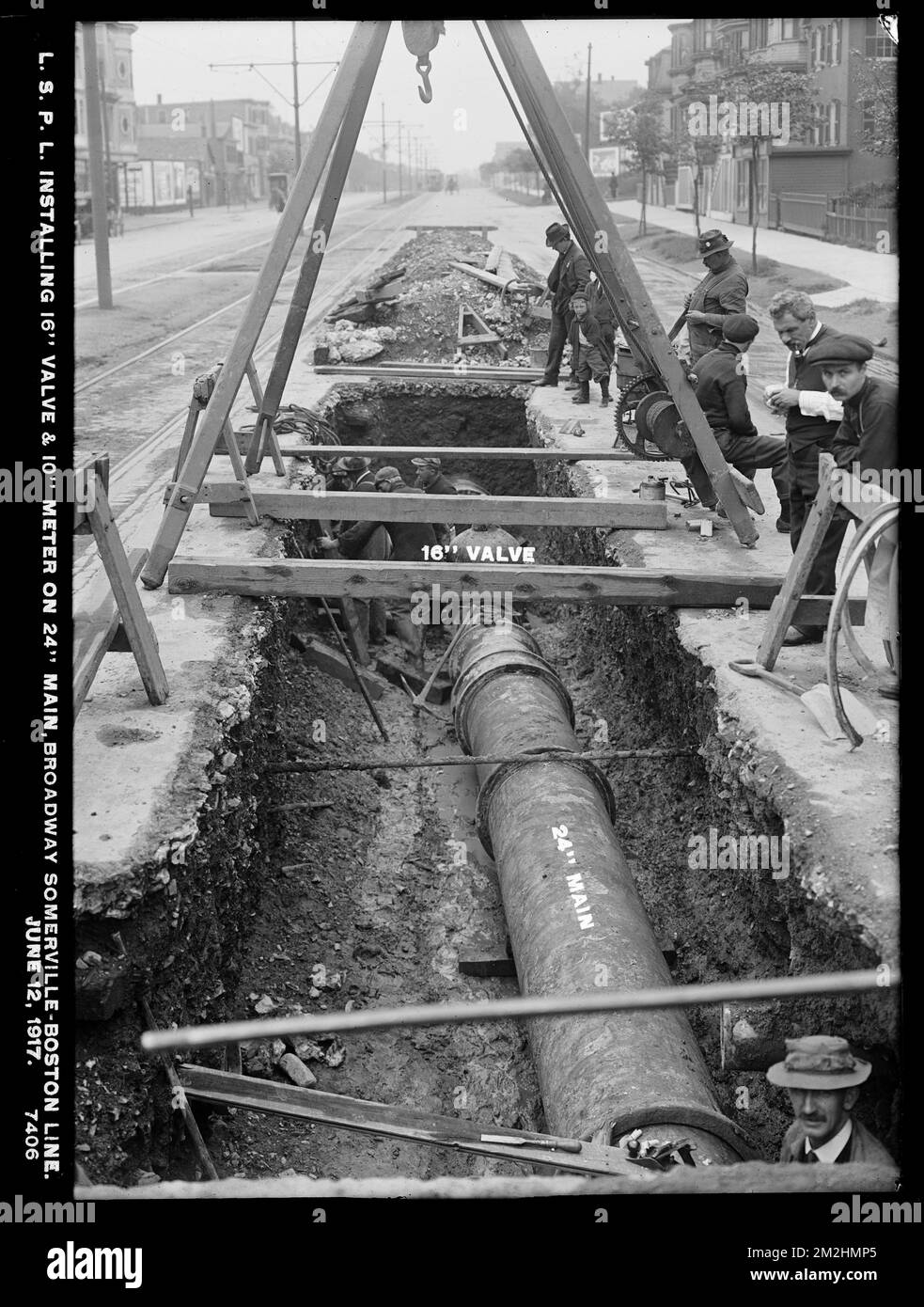 Distribution Department, Low Service Pipe Lines, installing 16-inch ...