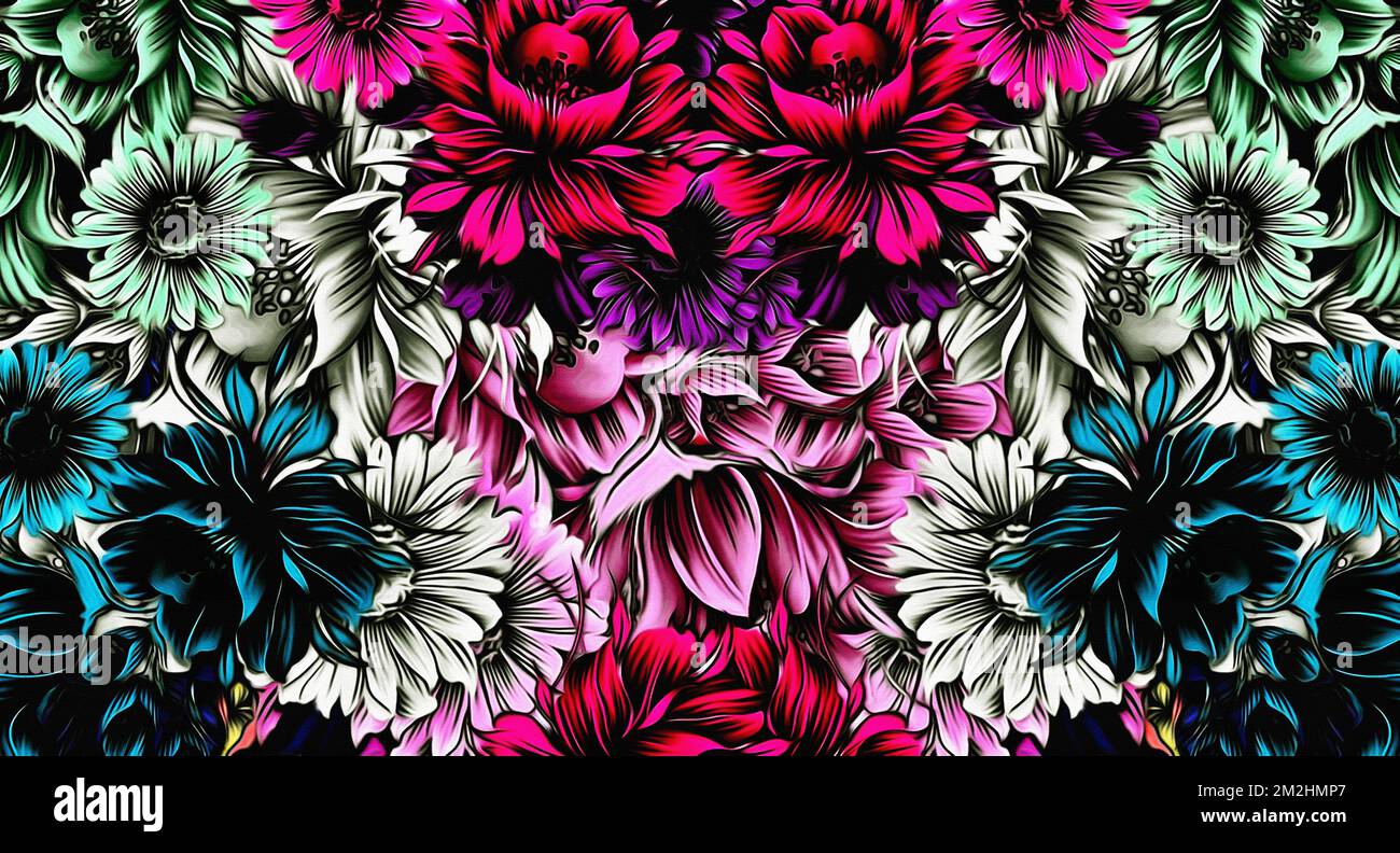 Computer graphics of abstract floral psychedelic background stylization ...