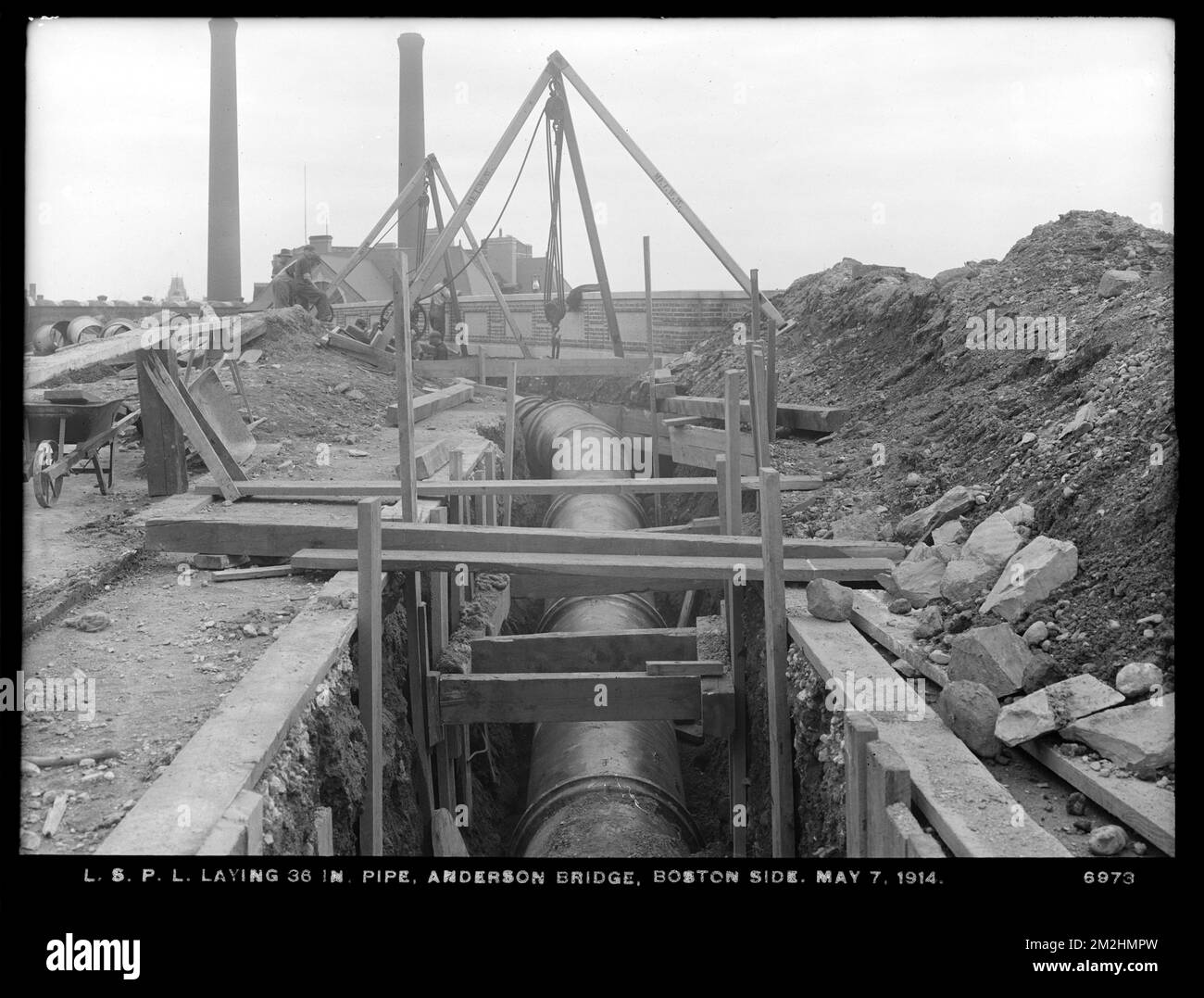 Distribution Department, Low Service Pipe Lines, laying 36-inch pipe ...