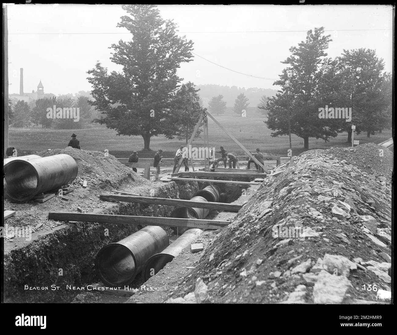 Distribution Department, Low Service Pipe Lines, laying pipe at upper ...