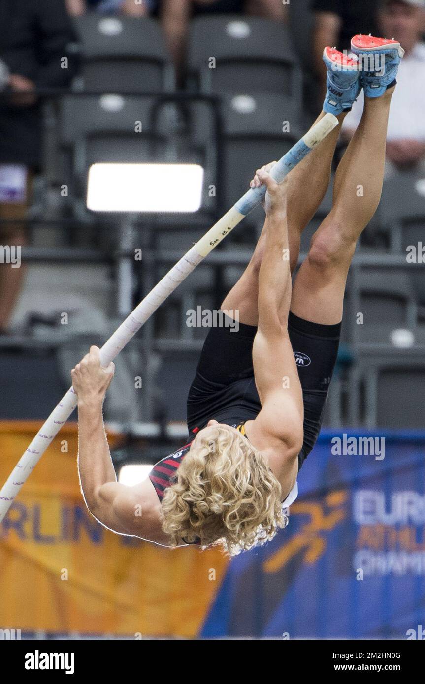 Belgian athlete Ben Broeders pictured during the men's Pole Vault event ...