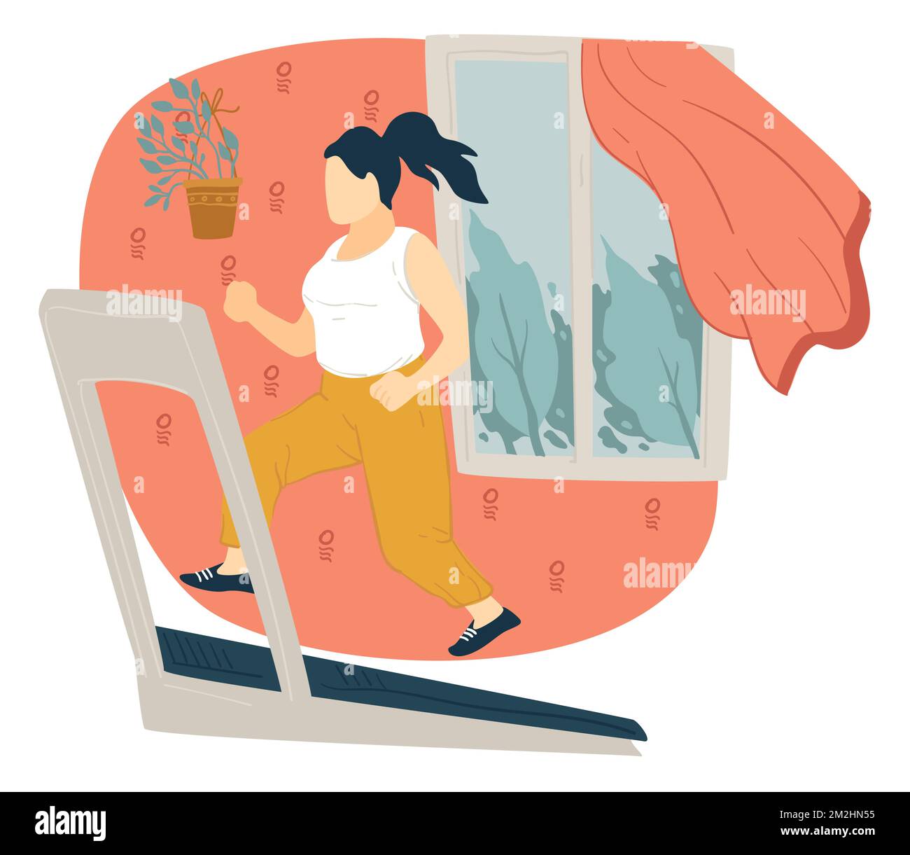 Woman running at home on track, sportive activities Stock Vector Image ...