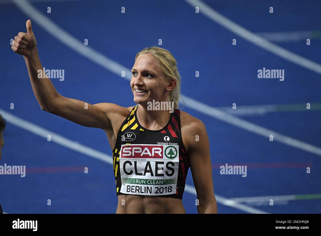 Belgian athlete Hanne Claes celebrates after finishing fourth place at ...