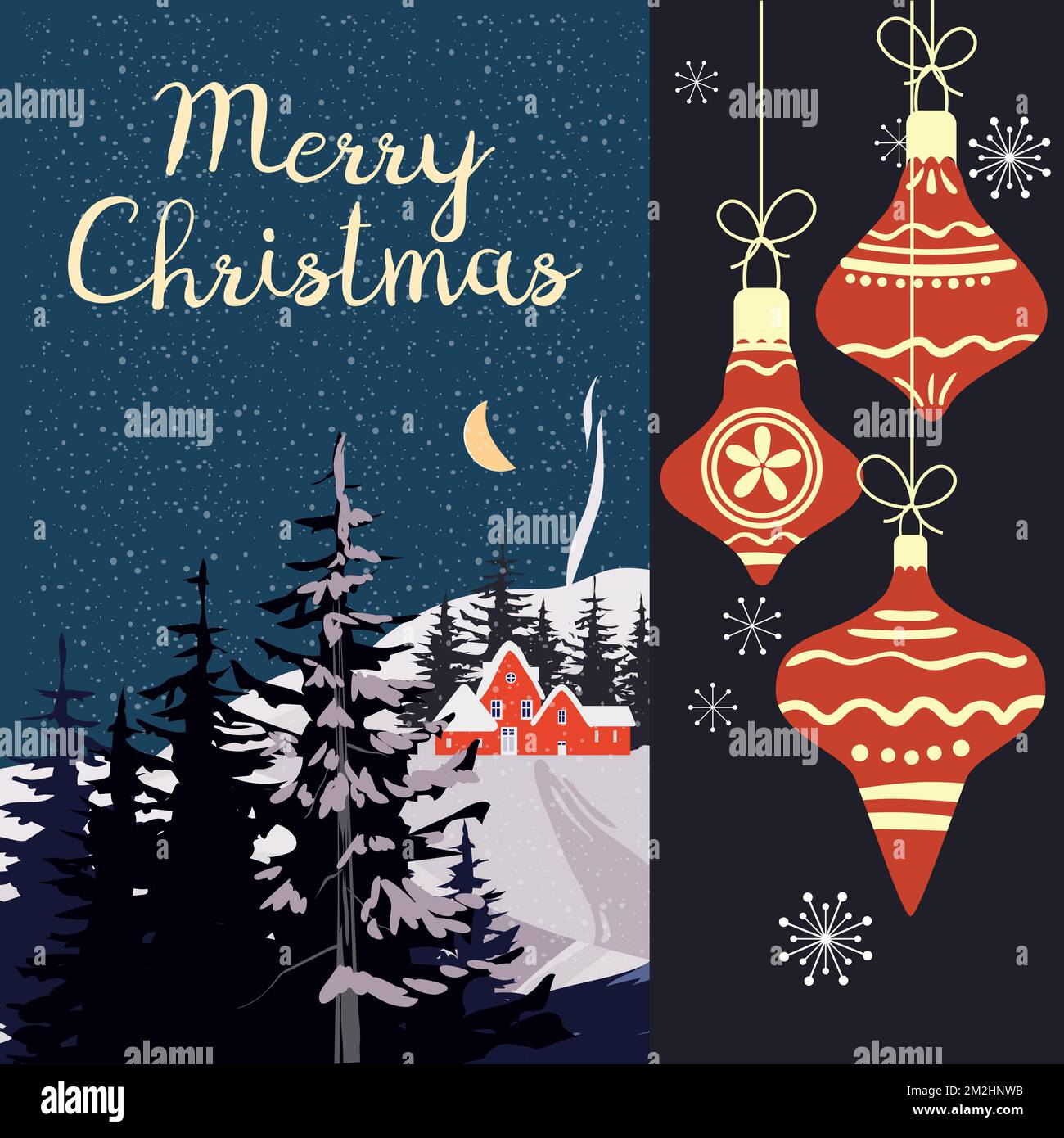 Retro Merry Christmas greeting card, background. Christmas balls ...