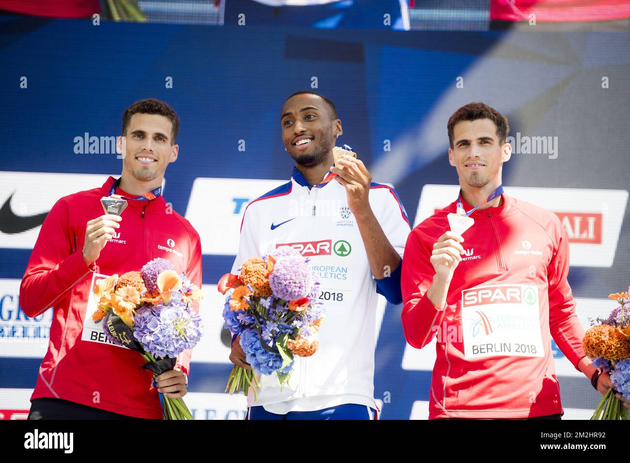 Belgian athlete Kevin Borlee and Belgian athlete Jonathan Borlee pose ...