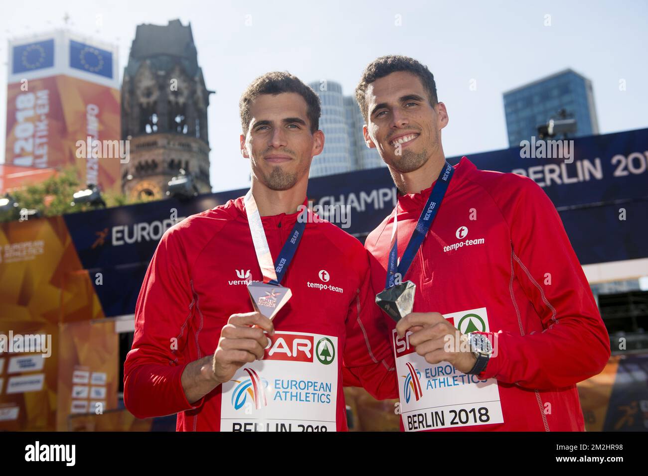 Belgian athlete Kevin Borlee and Belgian athlete Jonathan Borlee pose ...