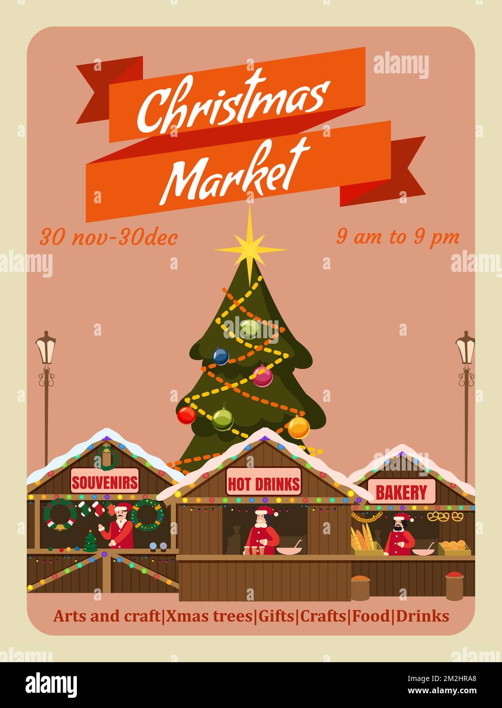 Christmas Market poster. Xmas Fair card with decorated Christmas tree Stock Vector Image & Art ...