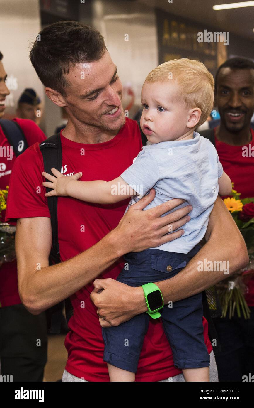 Belgian marathon gold medalist Koen Naert and his son Finn pictured at ...