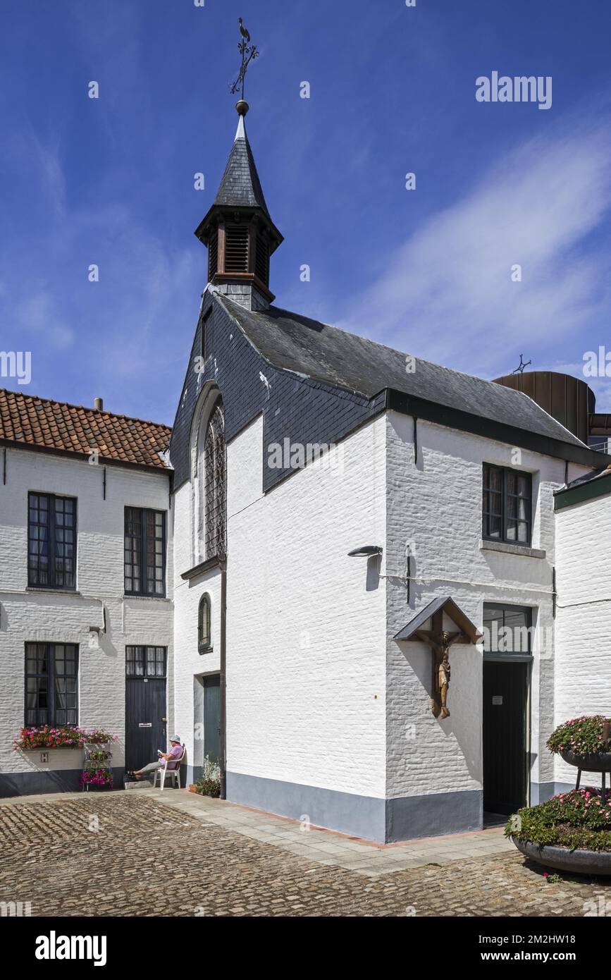 White beguine's house and chapel in courtyard of the Beguinage of ...