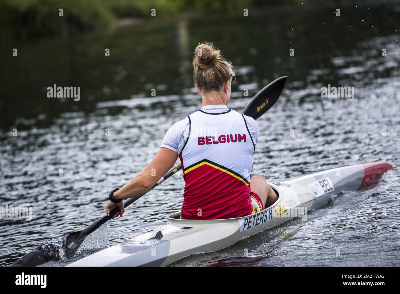 Belgian kayaker Hermien Peters pictured in action at a photoshoot with ...