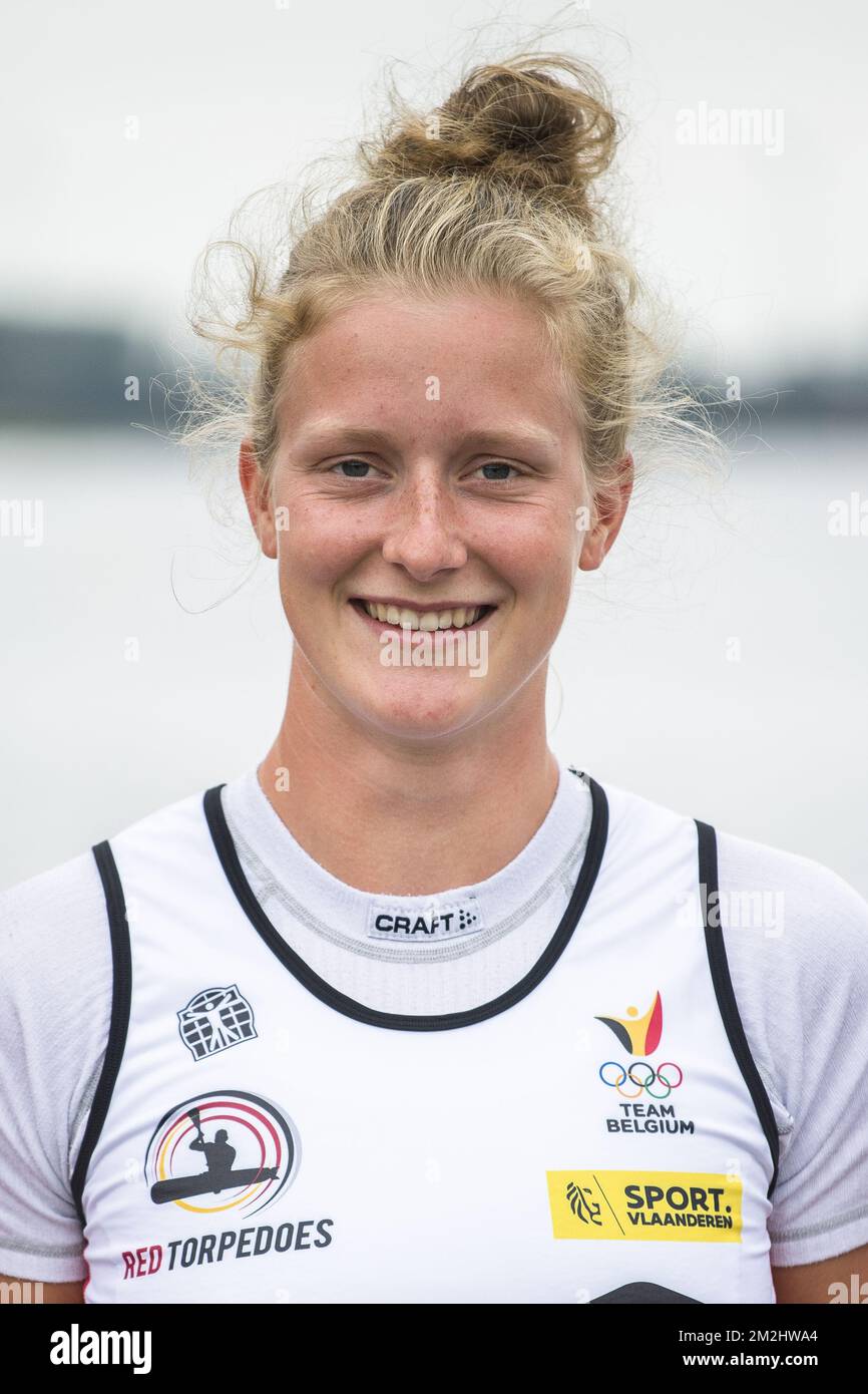 Belgian kayaker Hermien Peters poses for the photographer at a ...