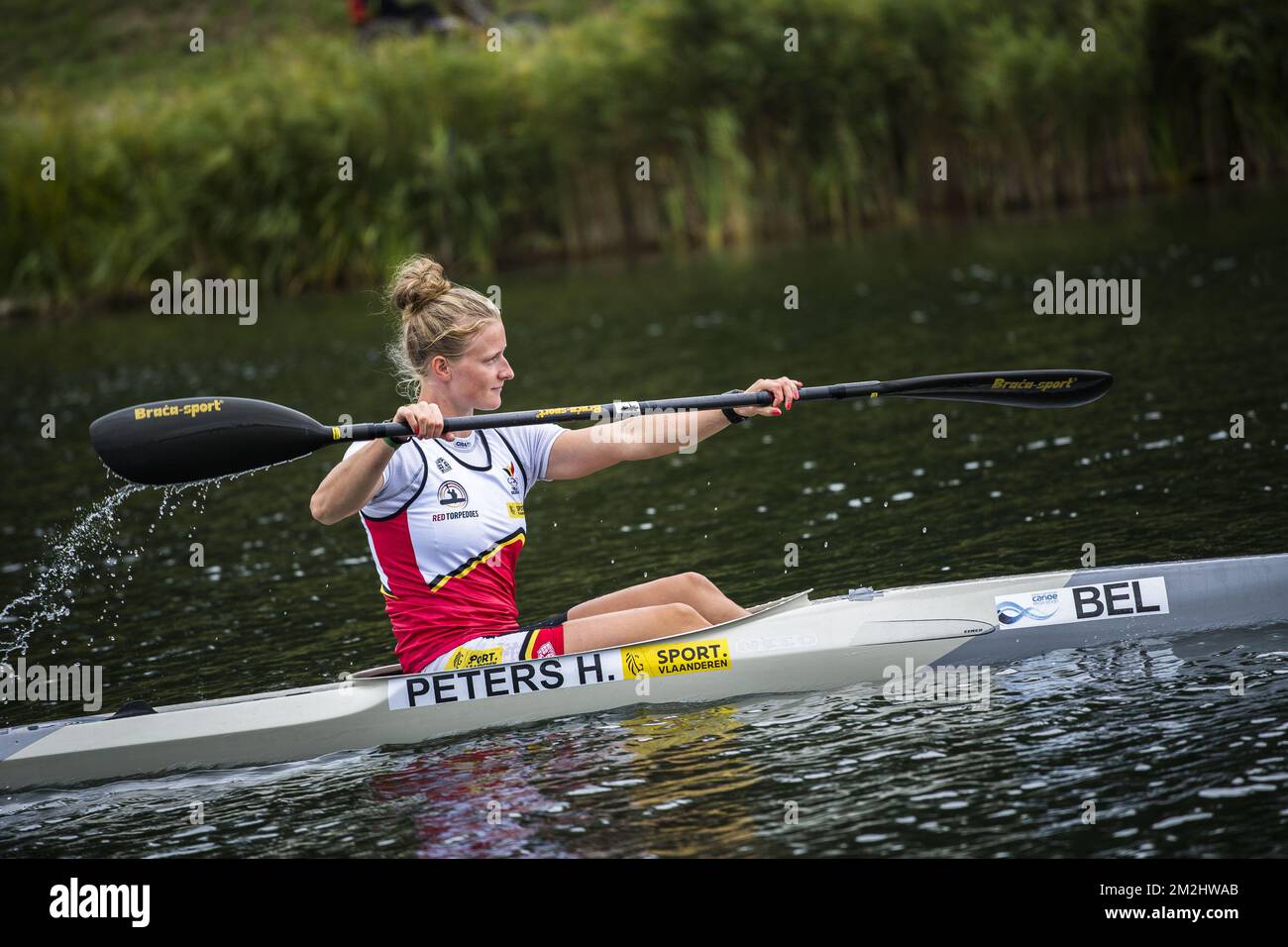Belgian kayaker Hermien Peters pictured in action at a photoshoot with ...