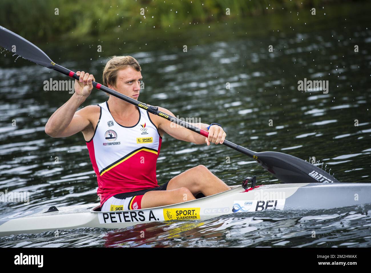 Belgian kayaker Artuur Peters pictured in action at a photoshoot with ...
