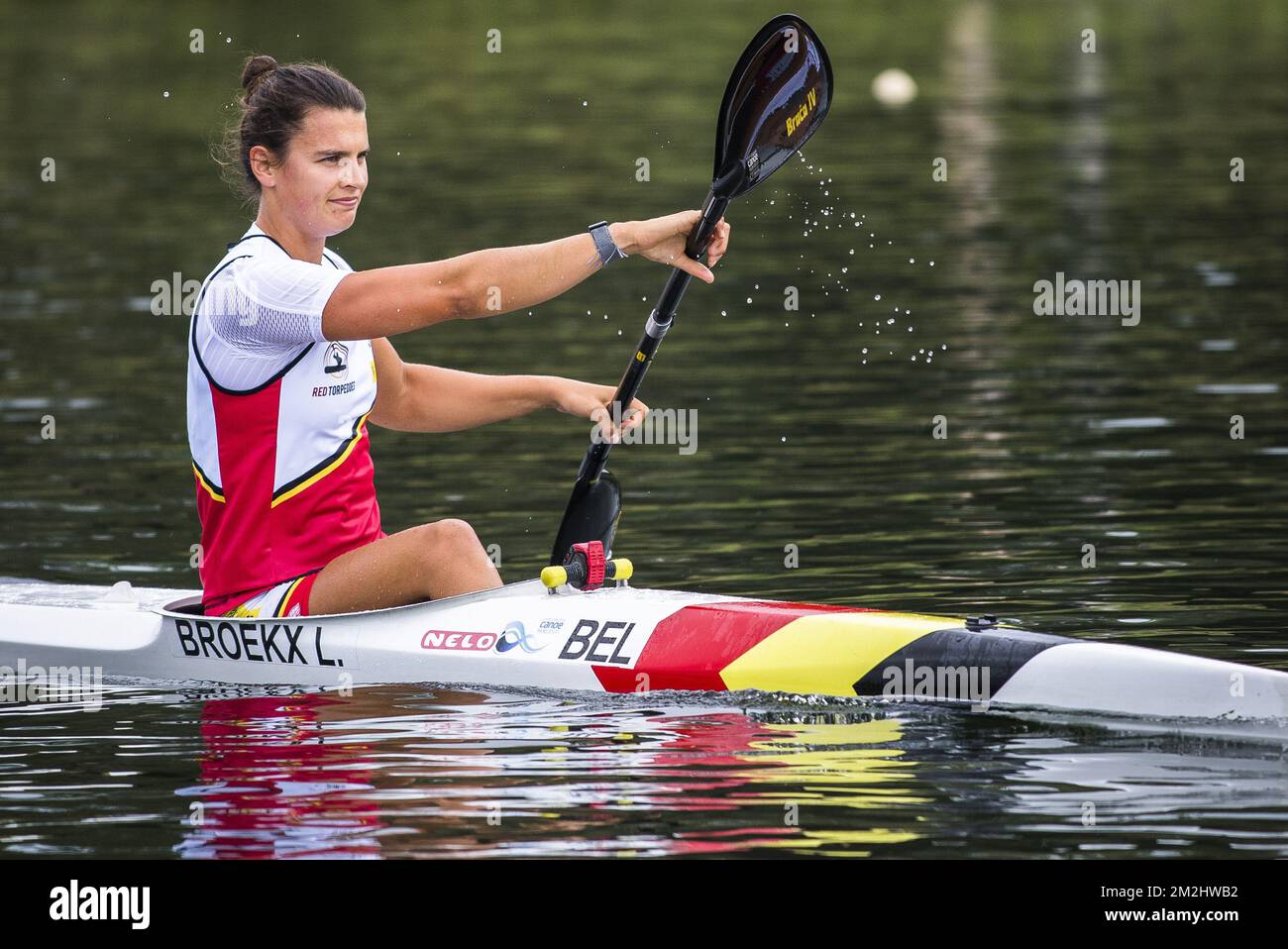 Kayaker Lize Broekx pictured in action at a photoshoot with the Red Torpedoes, Belgian national ...