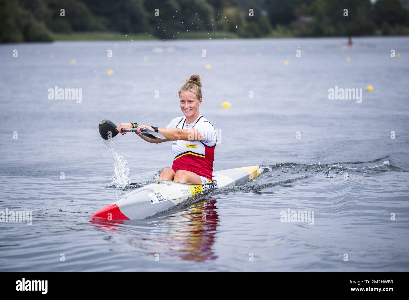Belgian kayaker Hermien Peters pictured in action at a photoshoot with ...