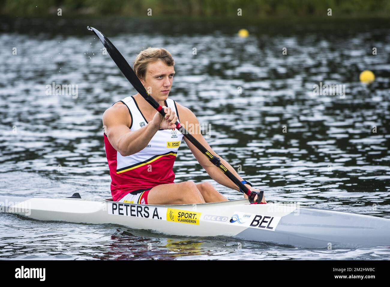 Belgian kayaker Artuur Peters pictured in action at a photoshoot with ...
