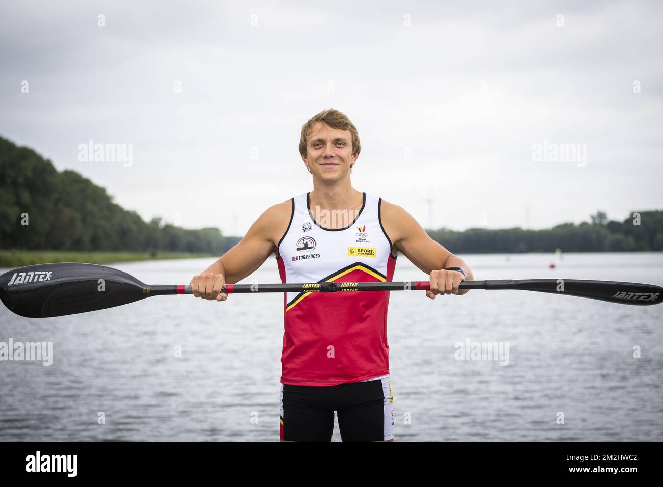 Belgian kayaker Artuur Peters poses for the photographer at a ...