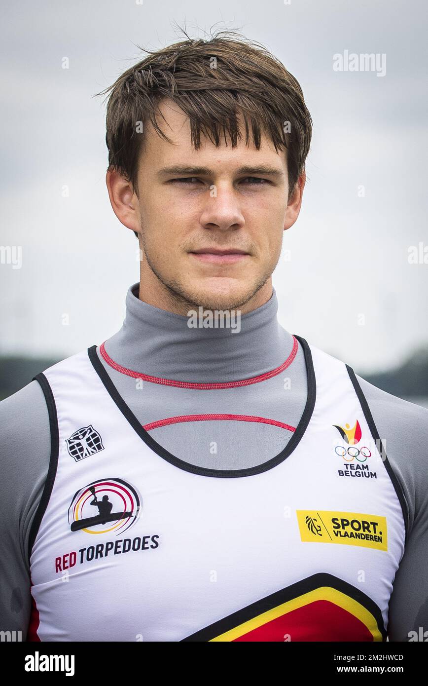 Belgian kayaker Jonathan Delombaerde poses for the photographer at a ...